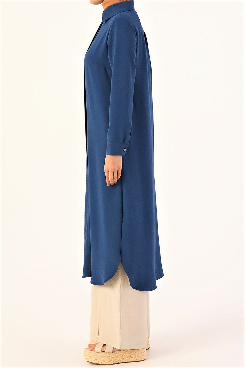 Long Hidden Button Tunic- Indigo – NOOR COUTURE